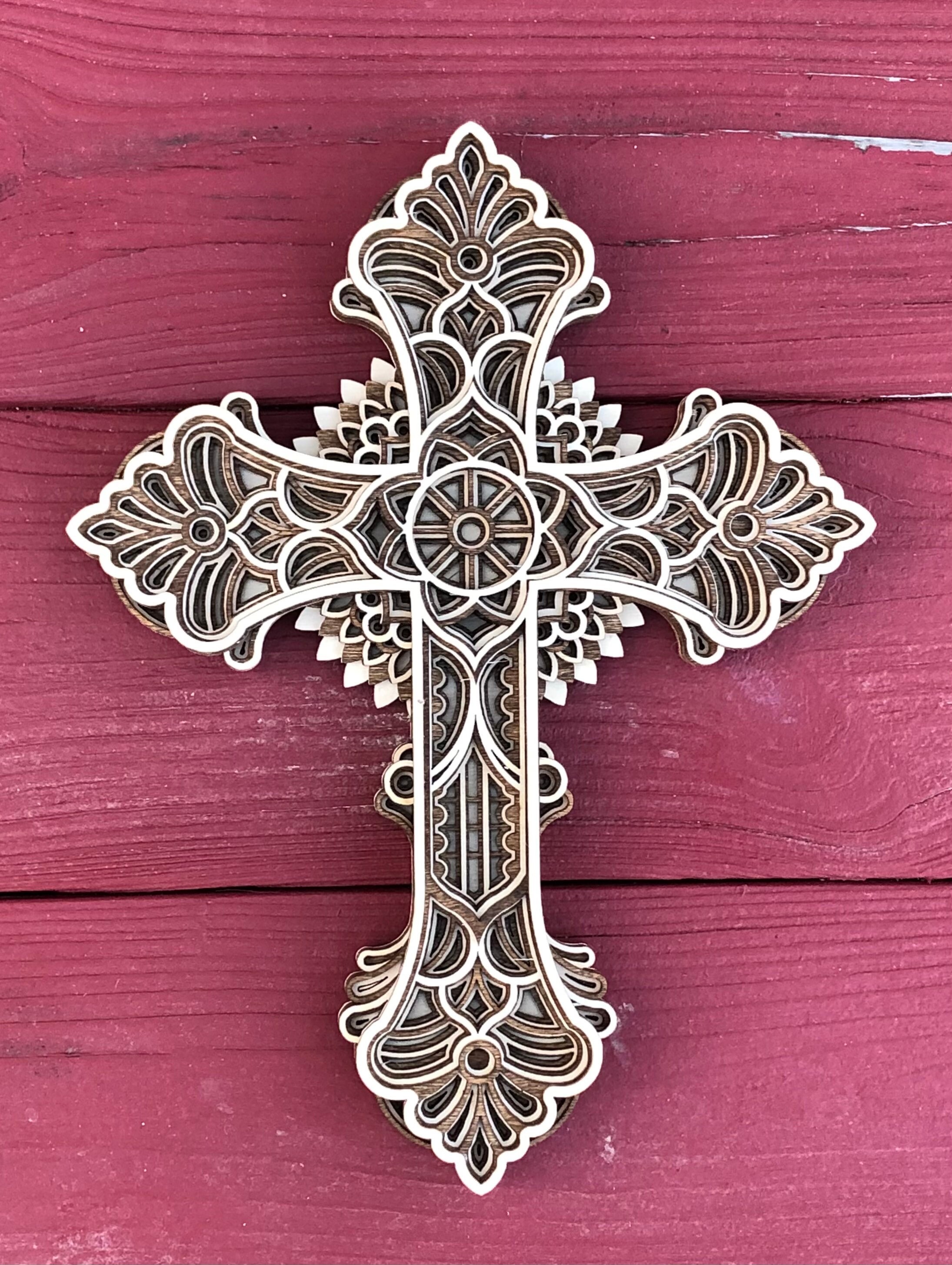 Beautiful 7 Layered Wooden Cross, Mandala Wall Hanging, 3D Beautiful 7 Layered Wooden Cross, Mandala Wall Hanging, 3D