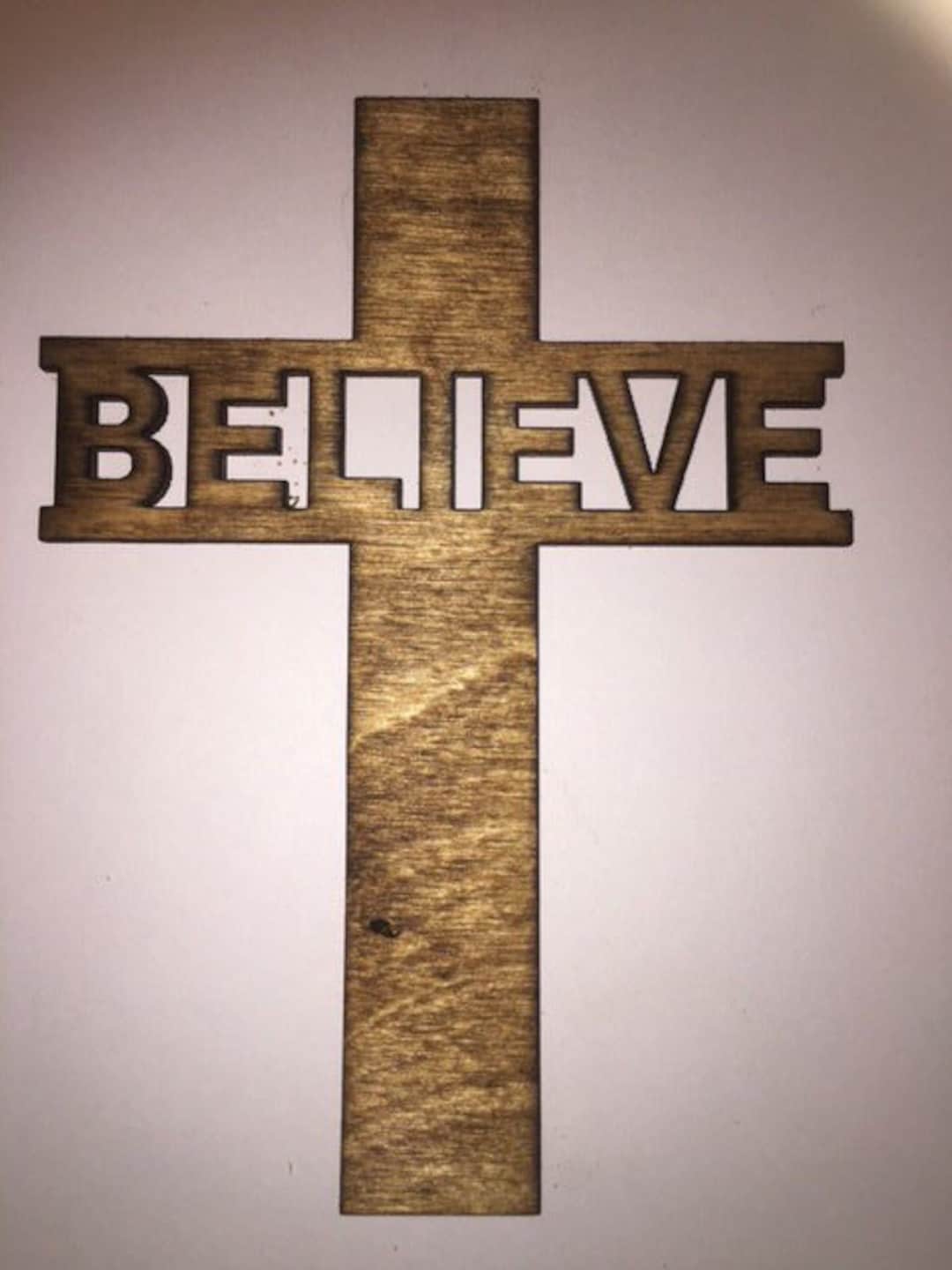 Believe Cross, Wooden Cross Laser Cut Cross Home Decor Christmas Gift ...