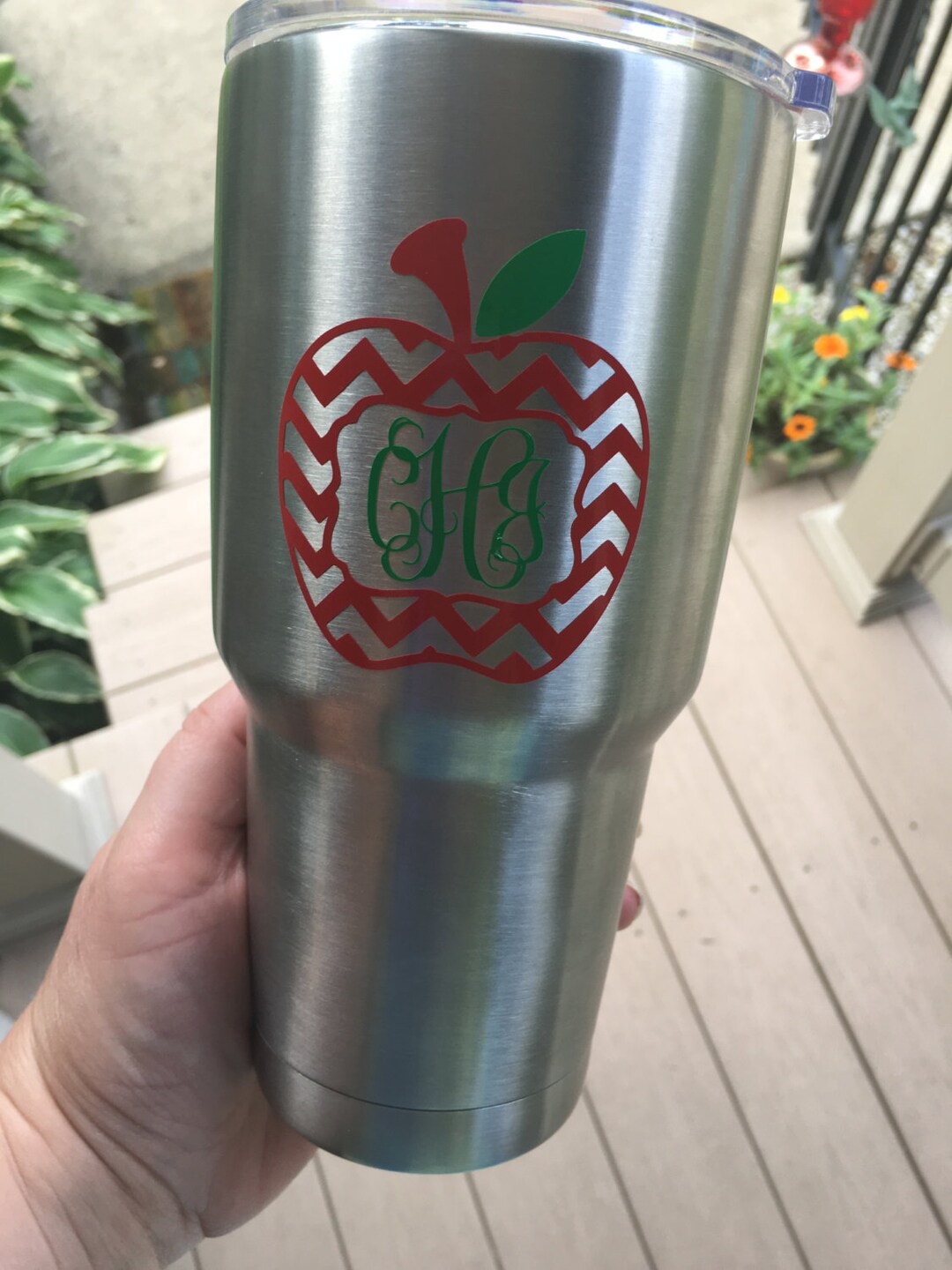 Teacher Inspired Tumbler, Chevron Apple Monogram Decal, Personalized ...