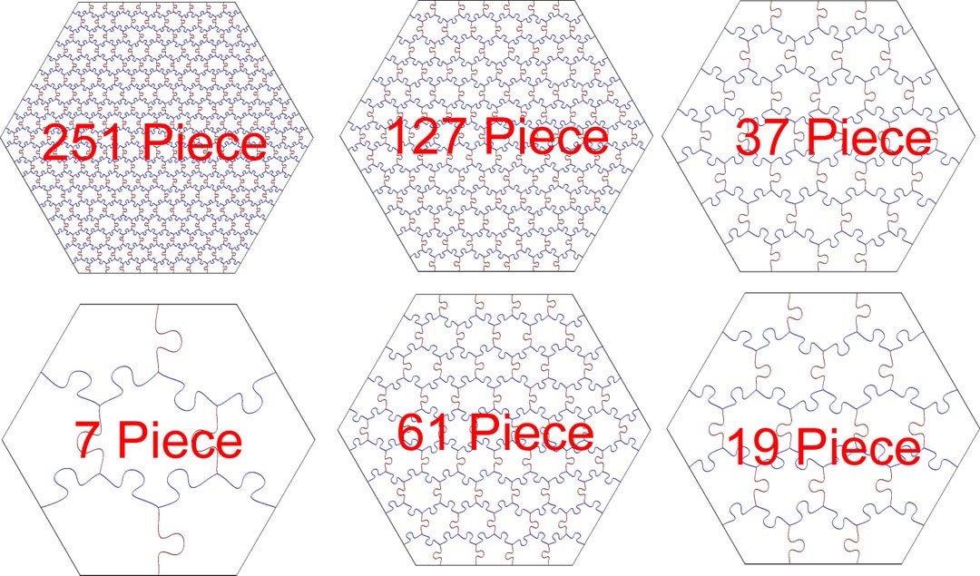 6 Different Hexagon Puzzle SVG, DXF, CDR Templates, Laser Cut Jigsaw ...