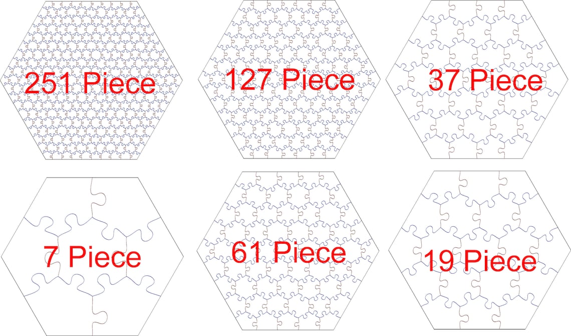6 Different Hexagon Puzzle SVG DXF CDR Templates Laser Cut - Etsy