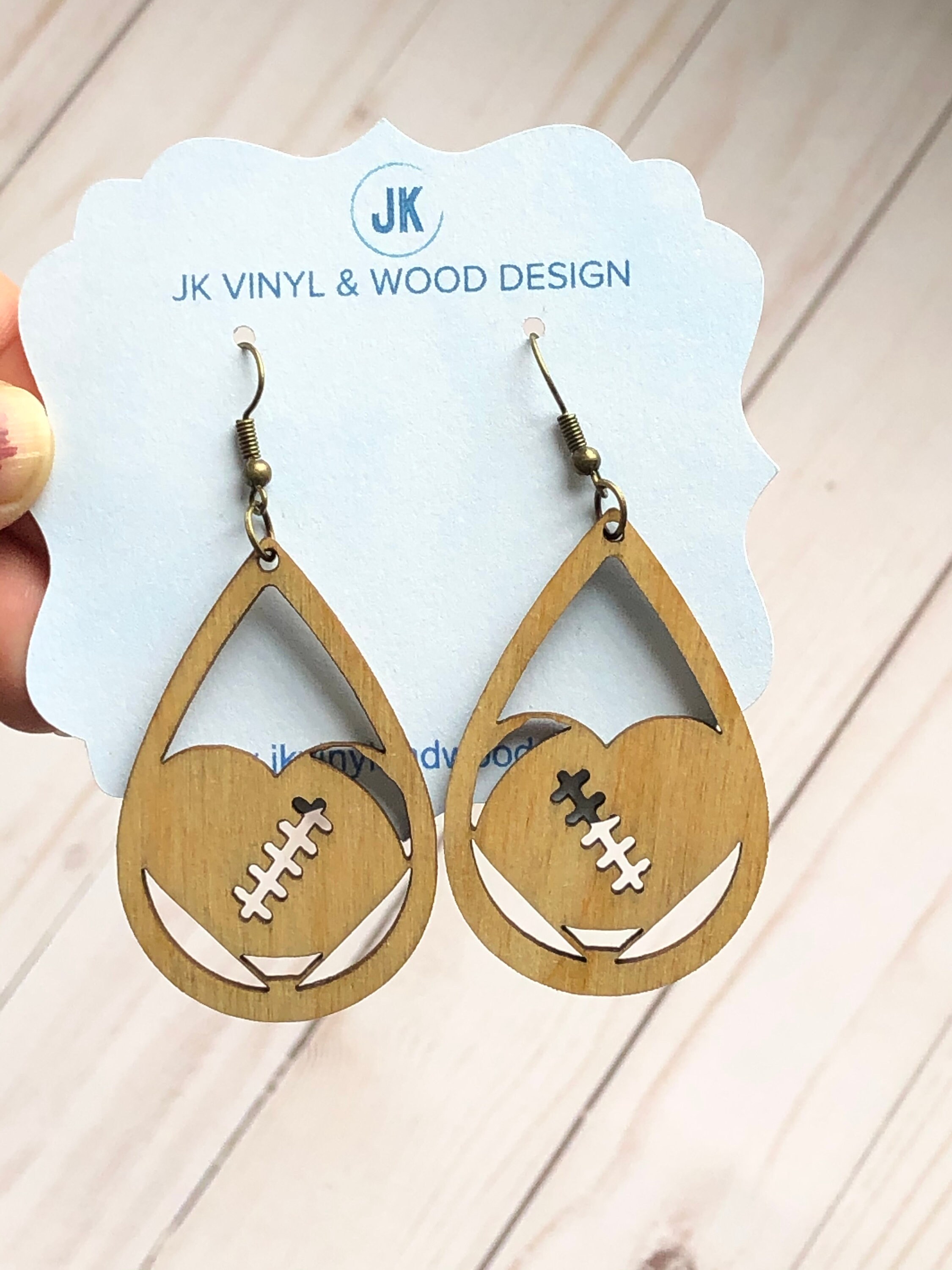 Football Heart Earrings, Wooden Earrings, Lightweight Earring, Teardrop ...