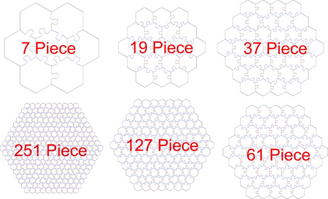 6 Different Hexagon Puzzle SVG, DXF, CDR Templates, Laser Cut Jigsaw ...