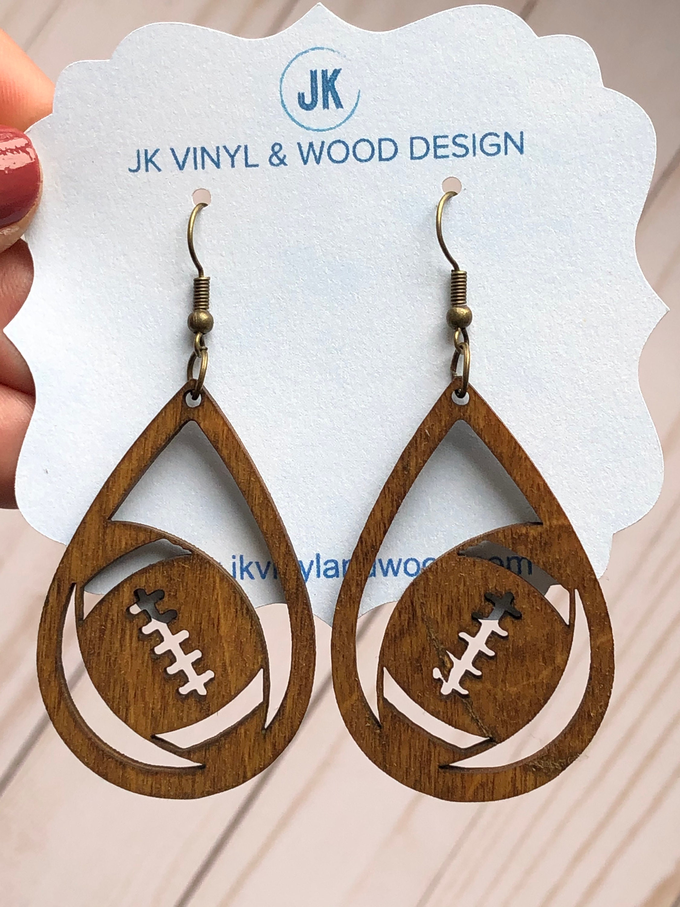 Football Heart Earrings, Wooden Earrings, Lightweight Earring, Teardrop ...