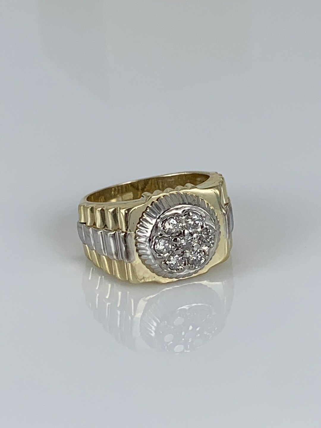 14k Two Tone Diamond Cluster Mens Ring by “i’ll Take It!” Vintage - Etsy