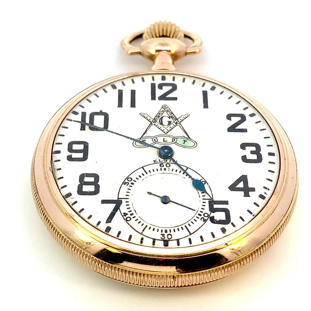 Vintage Pocket Watch Masonic Pocket Watch Elgin Gold Filled 7 Jewel ...