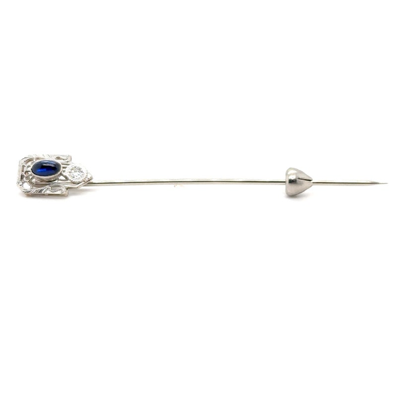 Vintage Art Deco Diamond and Sapphire Stick Pin in 14k White Gold From ...