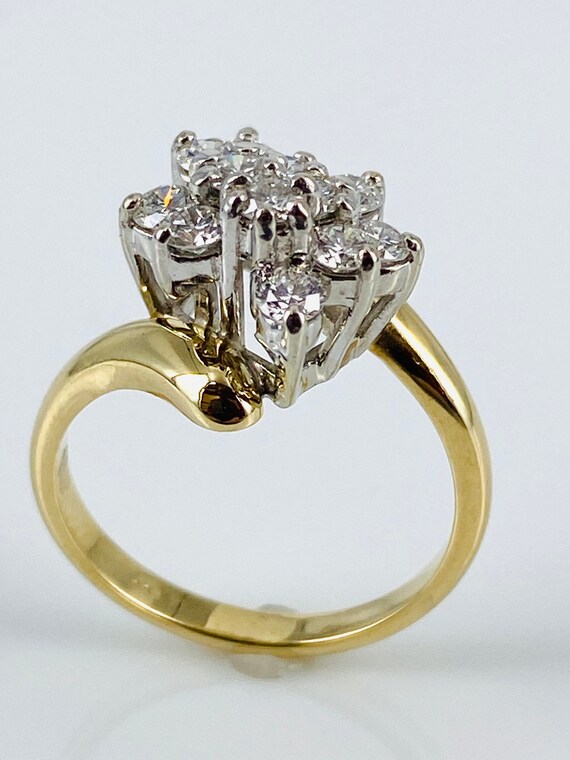 14K Two Tone Estate Diamond Cluster Ring .85 carat - Gem