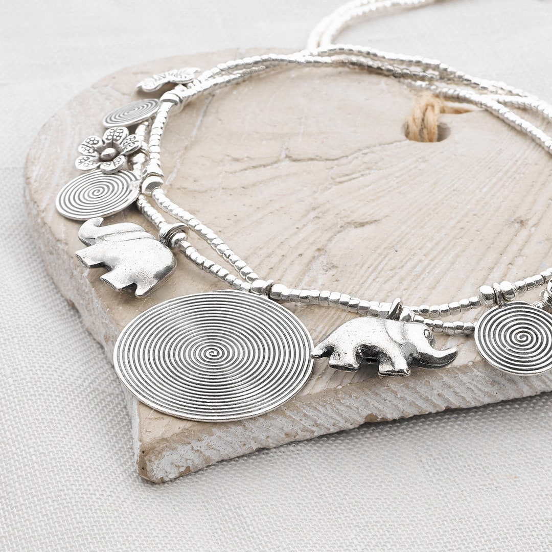 Handmade Sterling Silver 925 Elephant and Discs Necklace Boho - Etsy