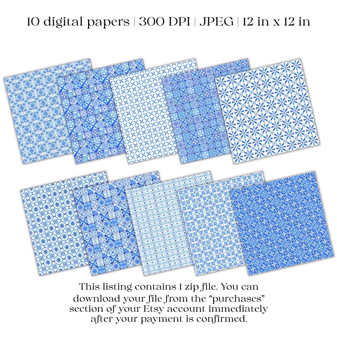 Blue Tile Digital Paper, Azulejo Portuguese Tile Patterns, Digital ...