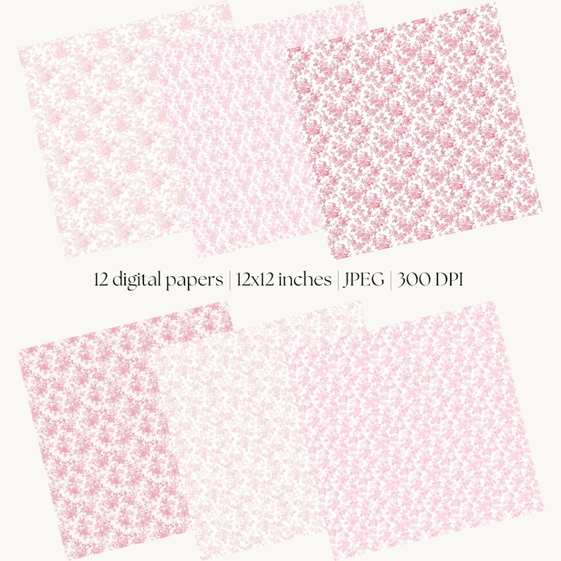Pink Toile De Jouy Digital Paper, Spring Floral Backgrounds, Pink and ...