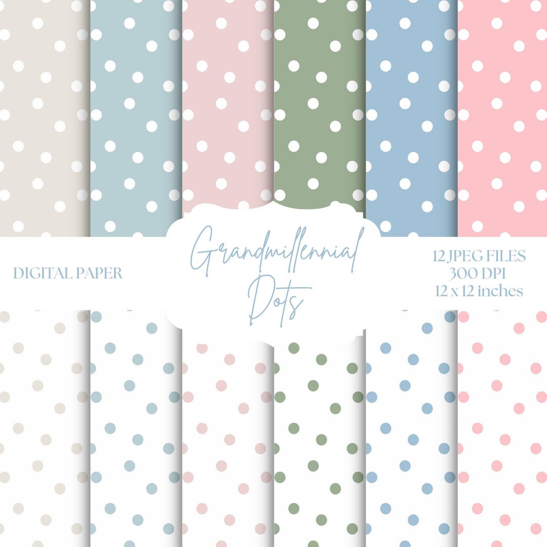 Polka Dots Digital Paper, Grandmillennial Seamless Patterns, Blue and ...