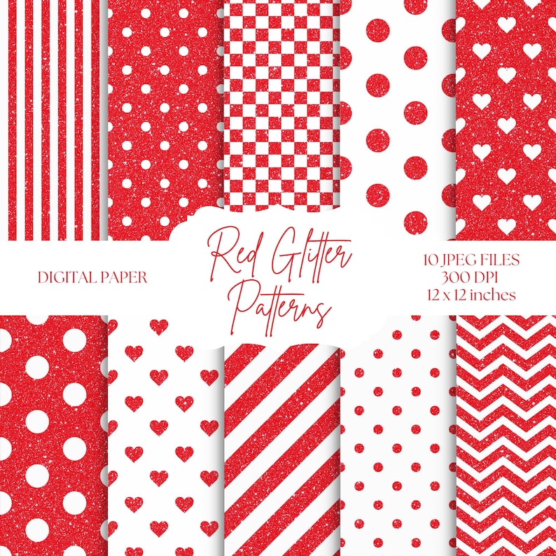 Red Digital Paper, Glitter Backgrounds, Red and White Patterns, Sparkle ...