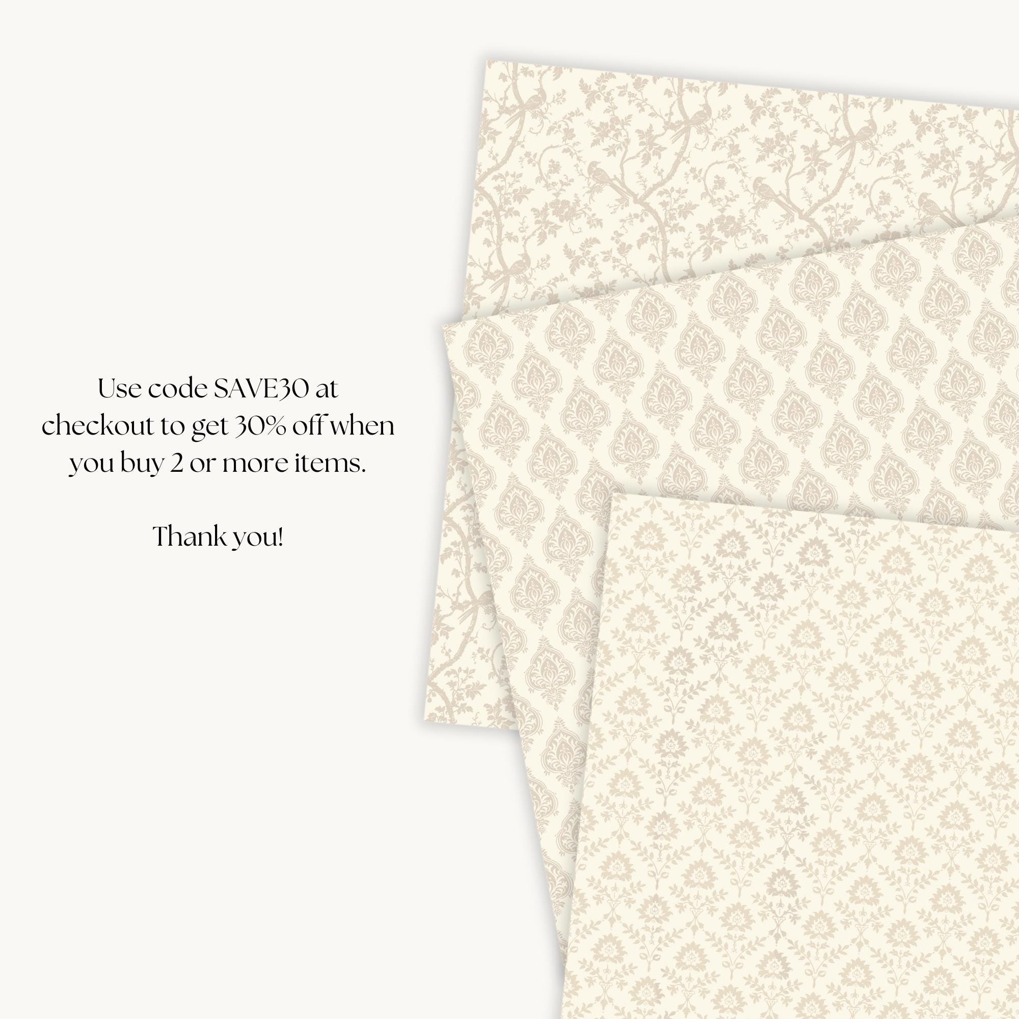 Beige Damask Digital Paper, Neutral Backgrounds, Vintage Damask ...