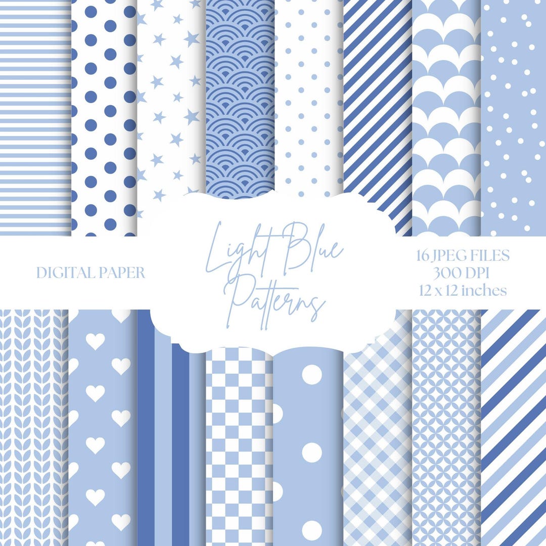 Blue Digital Paper, Seamless Backgrounds, Light Blue and White Patterns ...