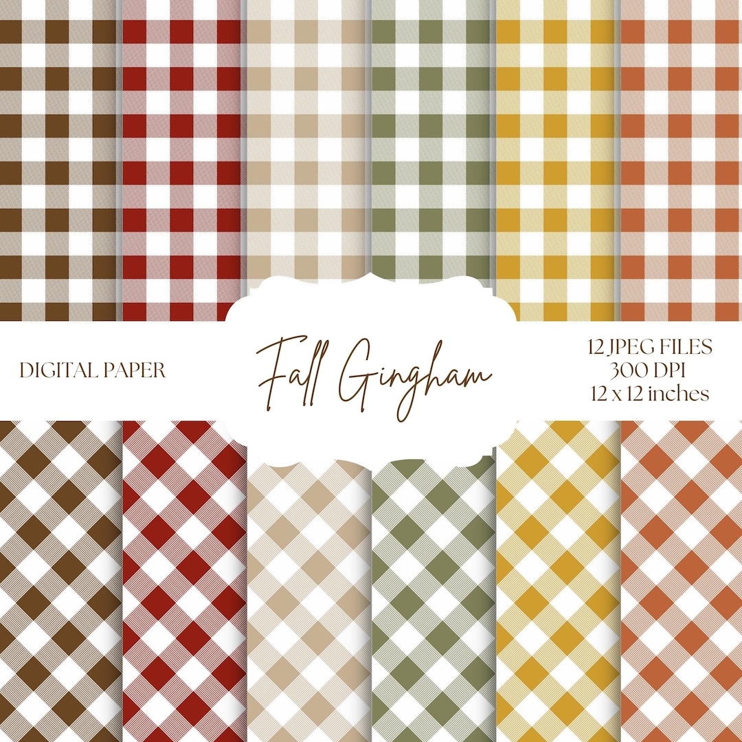 Fall Gingham Digital Paper, Plaid Seamless Patterns, Scrapbook Paper ...