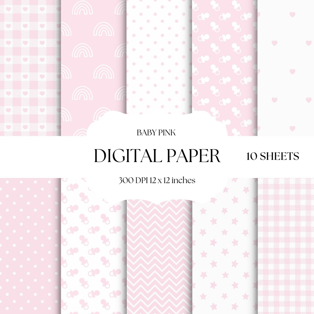 Baby Pink Digital Paper, Gingham Seamless Patterns, Baby Shower ...