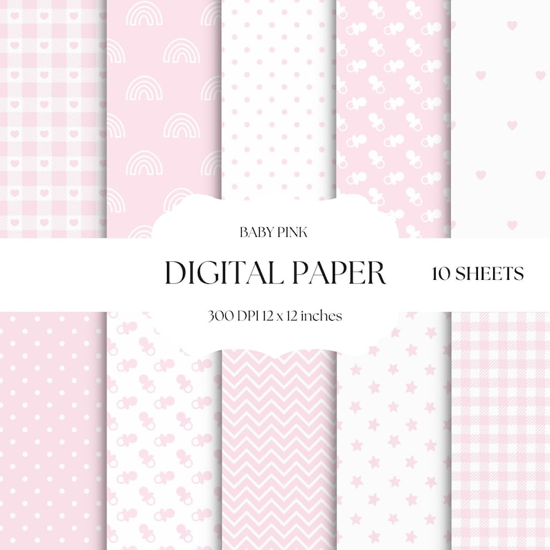Baby Pink Digital Paper, Gingham Seamless Patterns, Baby Shower ...
