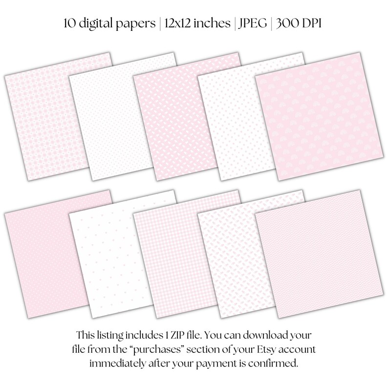 Baby Pink Digital Paper, Gingham Seamless Patterns, Baby Shower ...