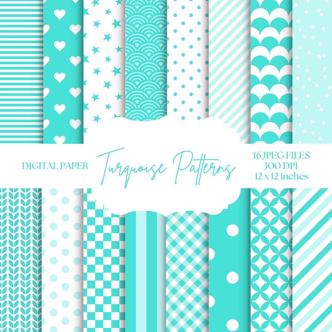 Turquoise Digital Paper, Blue Backgrounds, Seamless Patterns, Summer ...