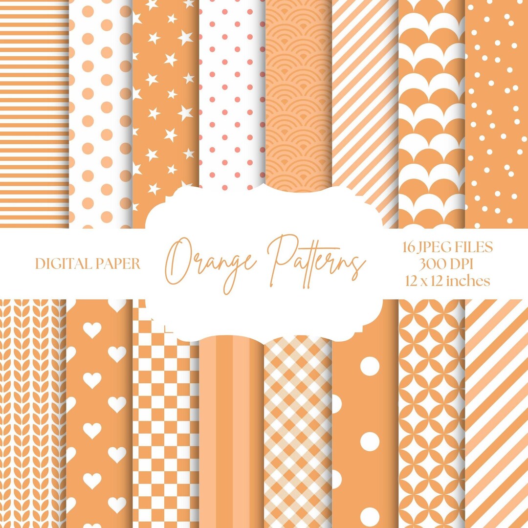 Orange Digital Paper, Seamless Backgrounds, Orange and White Patterns ...