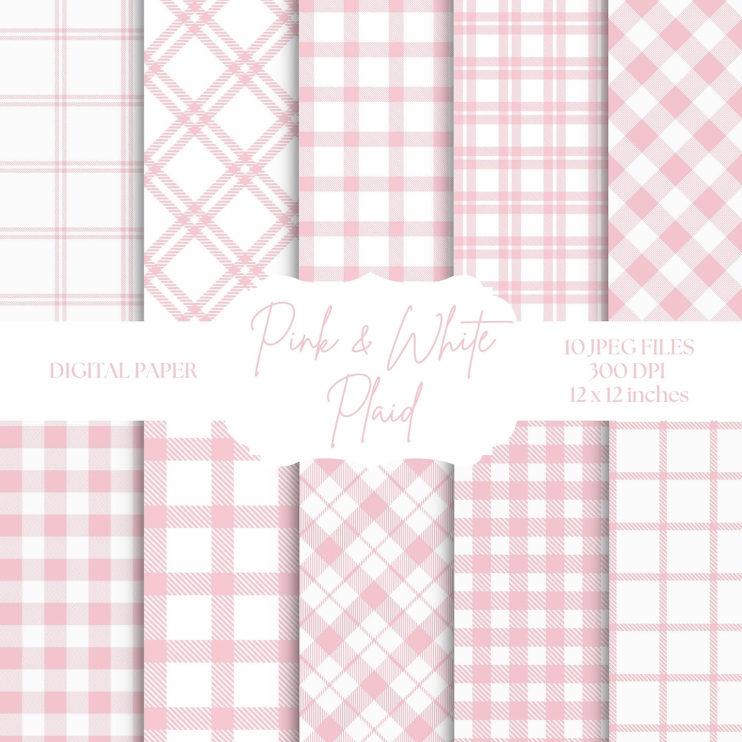 Pink Plaid Digital Paper, Light Pink Backgrounds, Gingham Plaid Seamless Patterns, Scrapbook ...