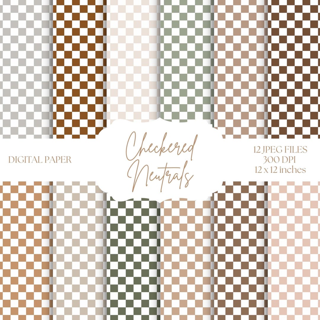 Checkered Digital Paper, Neutral Checkerboard Patterns, Brown ...