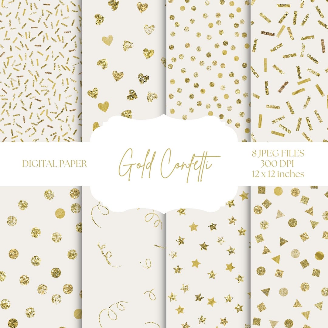 Gold Confetti Digital Paper, Party Backgrounds, Gold Patterns, Birthday ...