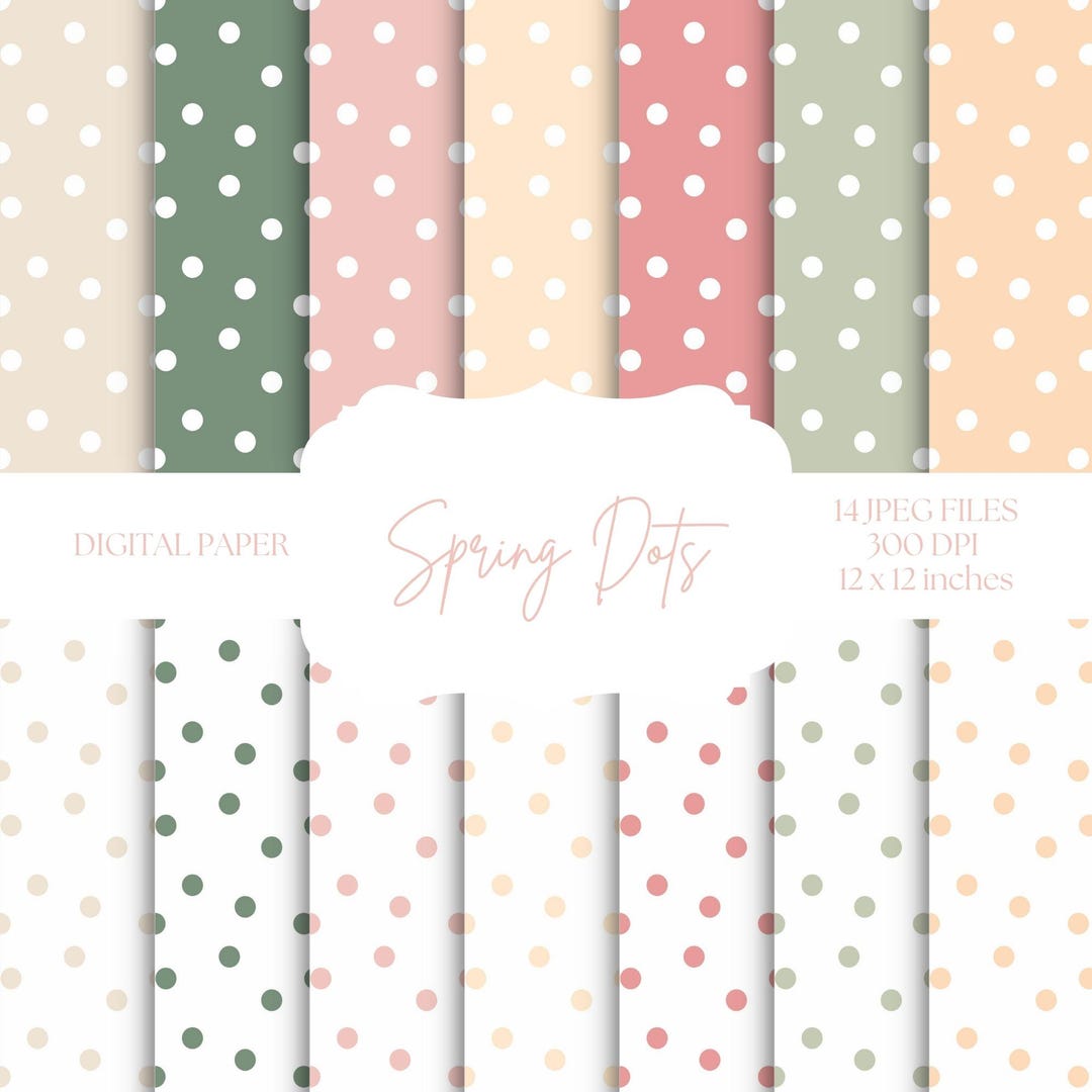 Polka Dots Digital Paper, Spring Pastel Patterns, Pink and Green ...