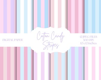 Pastel Stripes Digital Paper, Seamless Patterns, Blue Backgrounds, Pink ...