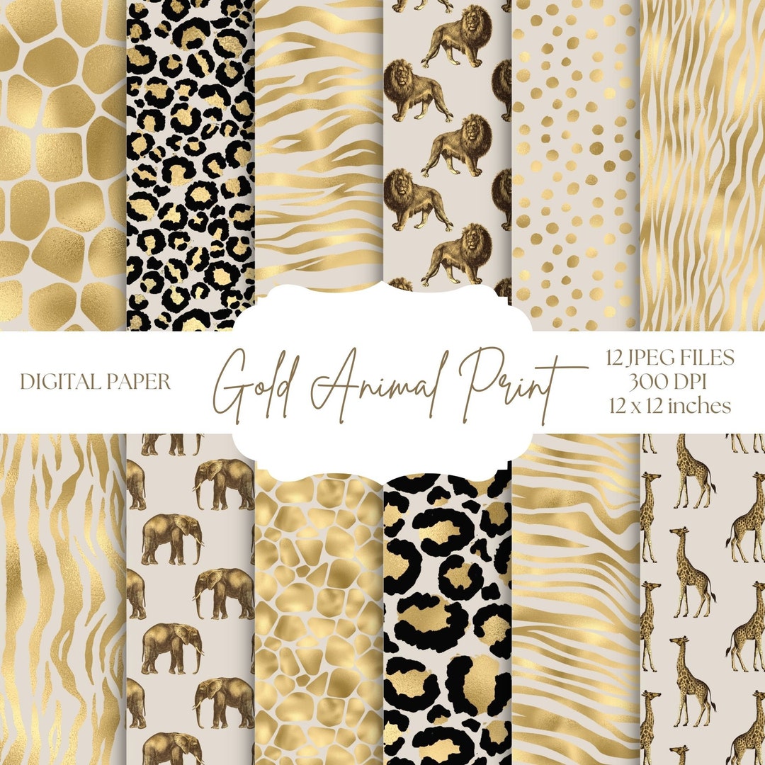 Safari Digital Paper, Leopard Print Backgrounds, Cheetah Print, Gold ...