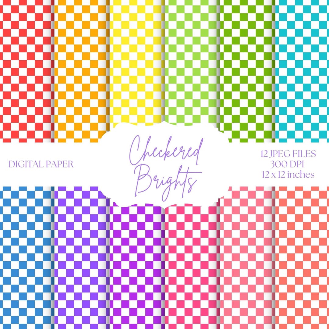 Checkered Digital Paper, Bright Color Patterns, Rainbow Backgrounds ...
