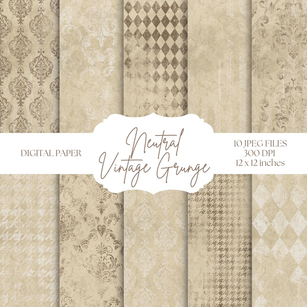 Neutral Distressed Digital Paper, Vintage Seamless Patterns, Grunge ...