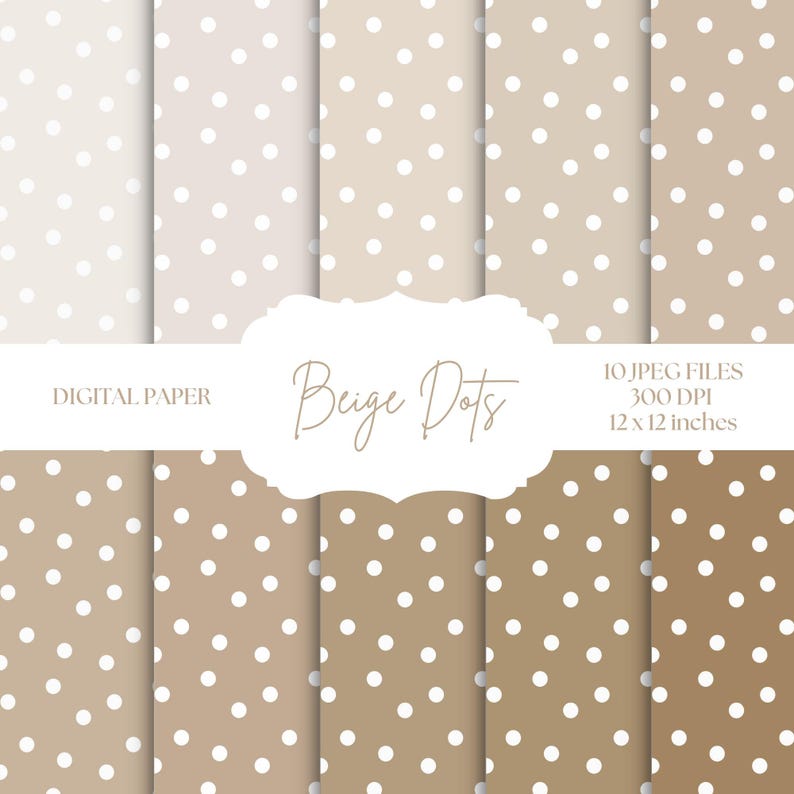 Polka Dots Digital Paper, Beige Seamless Patterns, Neutral Backgrounds ...