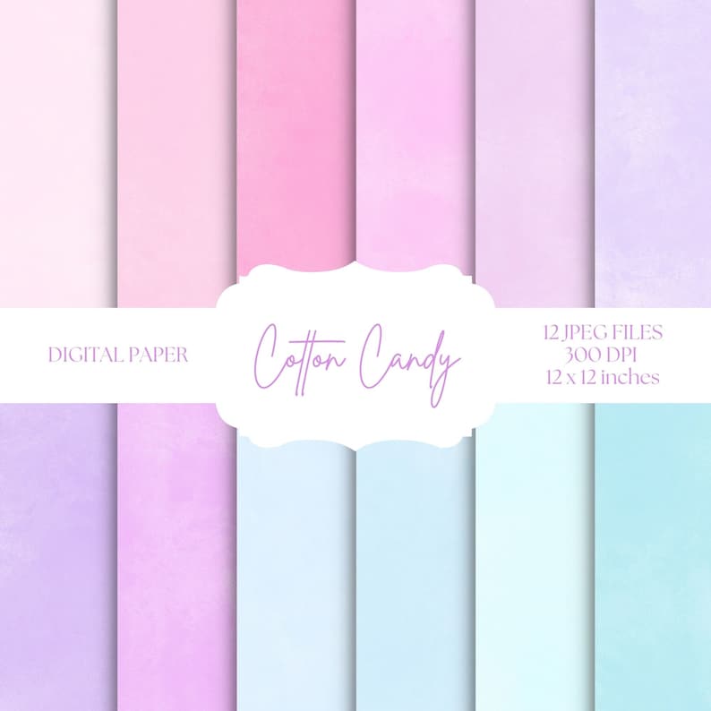 Pastel Pink, Purple, Blue Digital Paper, Cotton Candy Backgrounds ...