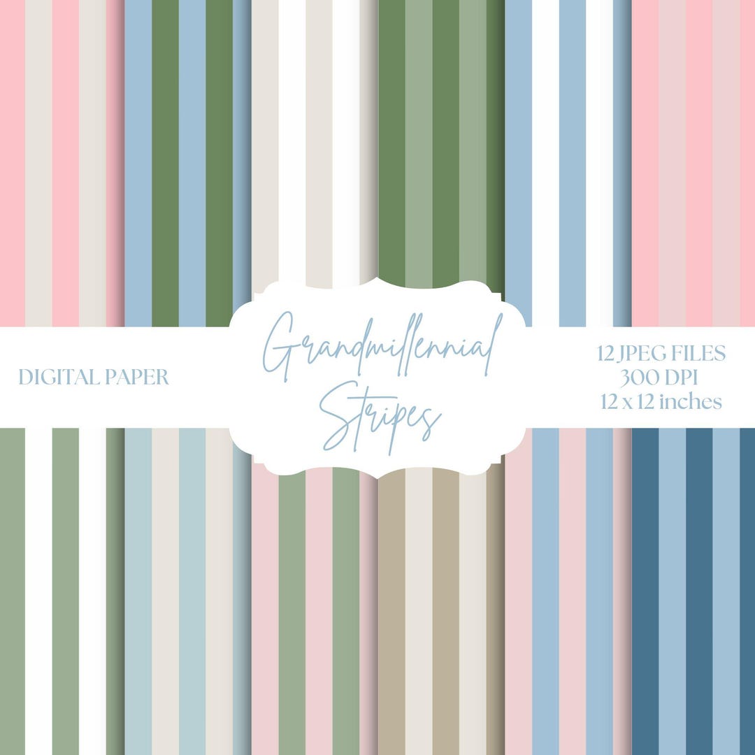 Grandmillennial Stripes Digital Paper, Seamless Stripe Patterns, Blue ...