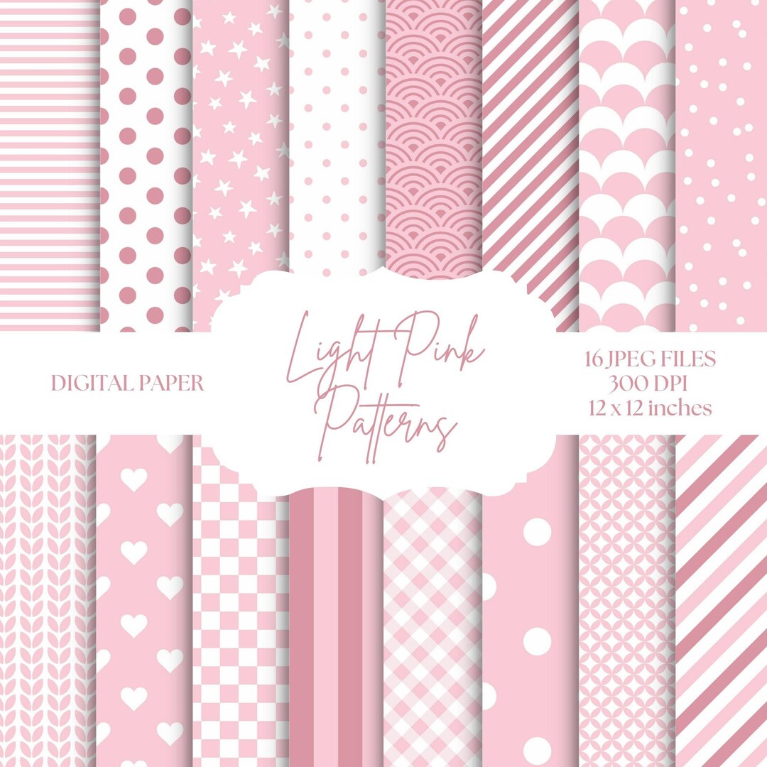 Pink Digital Paper, Blush Seamless Patterns, Light Pink and White ...