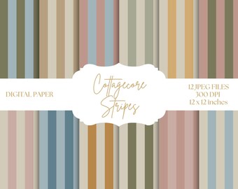 Cottagecore Digital Paper, Blue Backgrounds, Green Textures, Printable ...