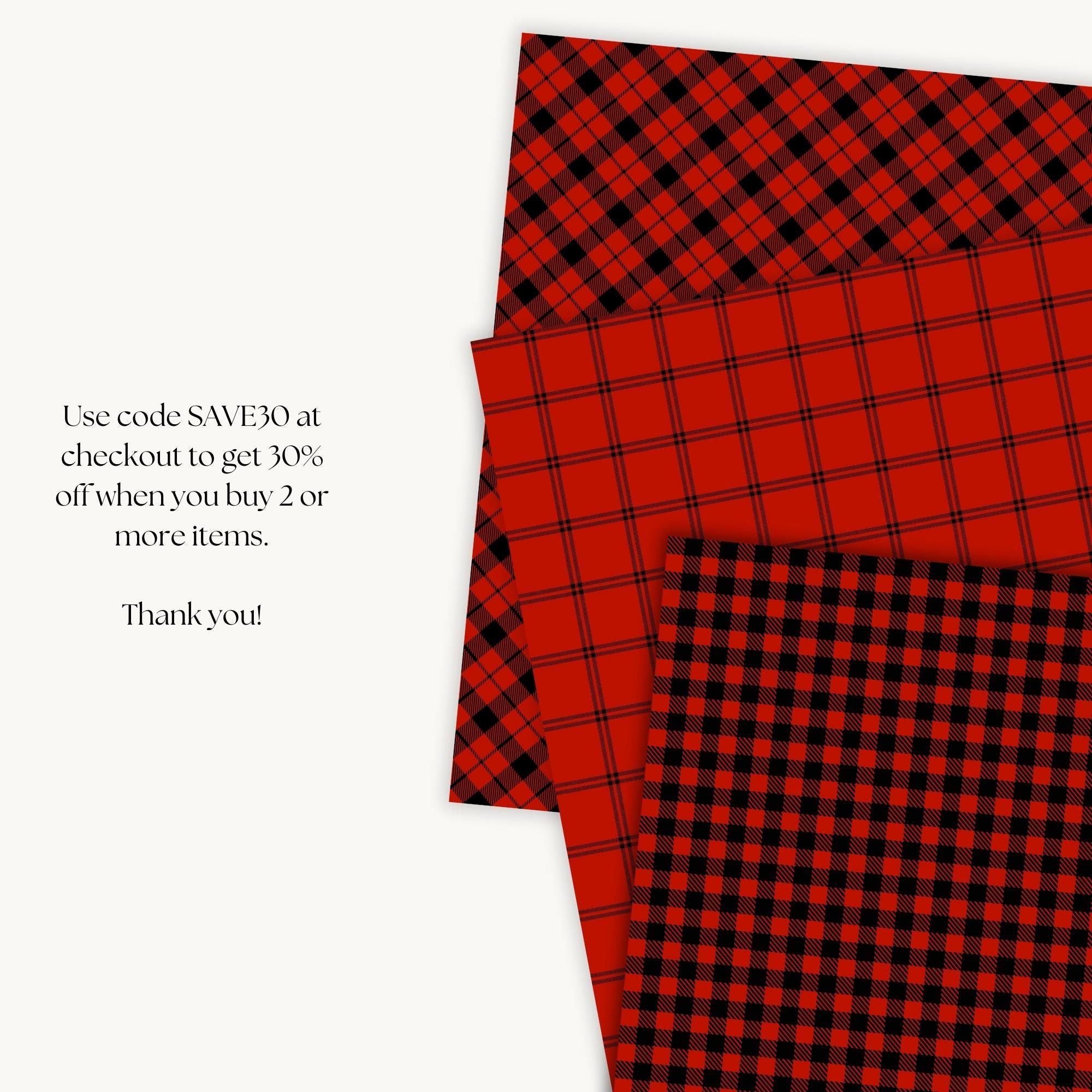 Red and Black Buffalo Plaid Digital Paper, Seamless Gingham, Lumberjack ...