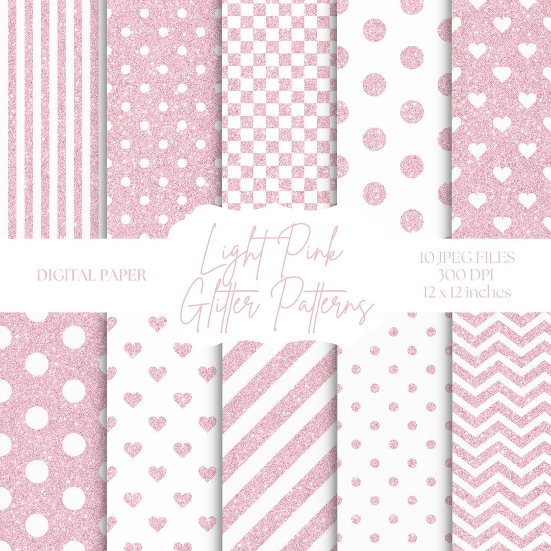 Pink Glitter Digital Paper, Light Pink Patterns, Pink and White ...