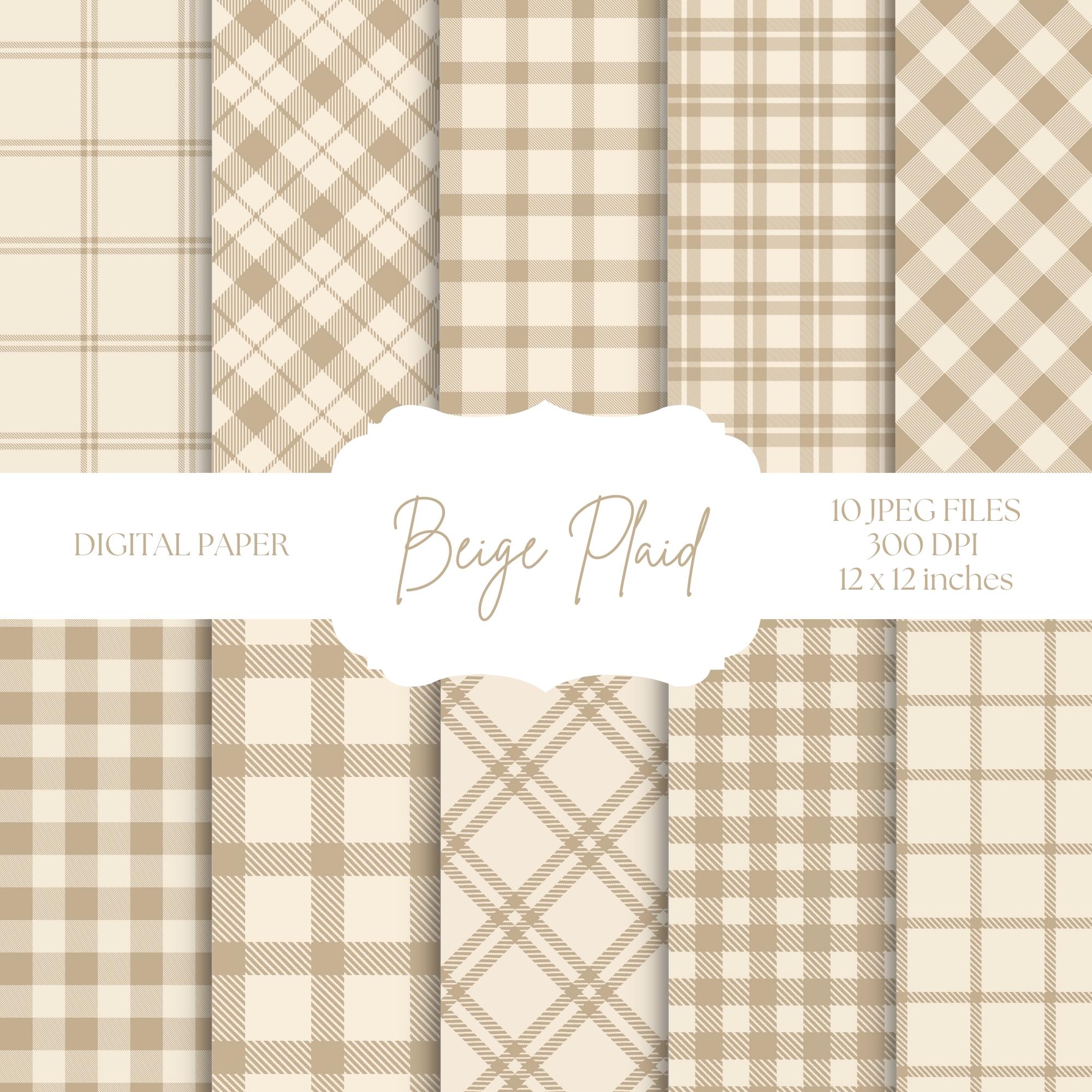 Beige Plaid Digital Paper, Neutral Backgrounds, Seamless Gingham ...