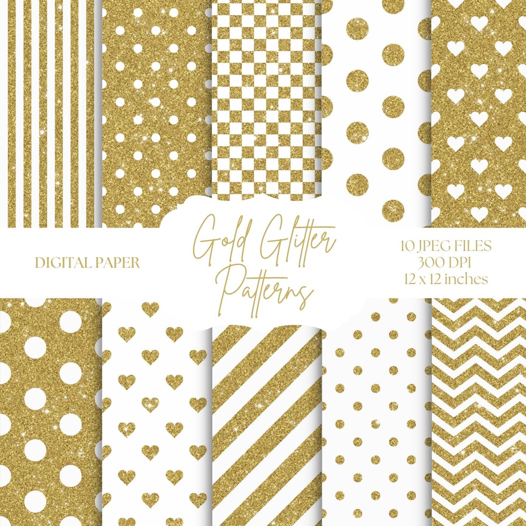 Gold Glitter Digital Paper, Gold Backgrounds, Sparkly Patterns, White ...