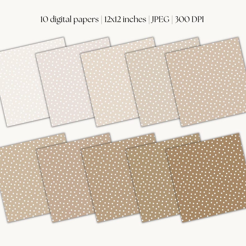 Polka Dots Digital Paper, Beige Seamless Patterns, Neutral Backgrounds ...