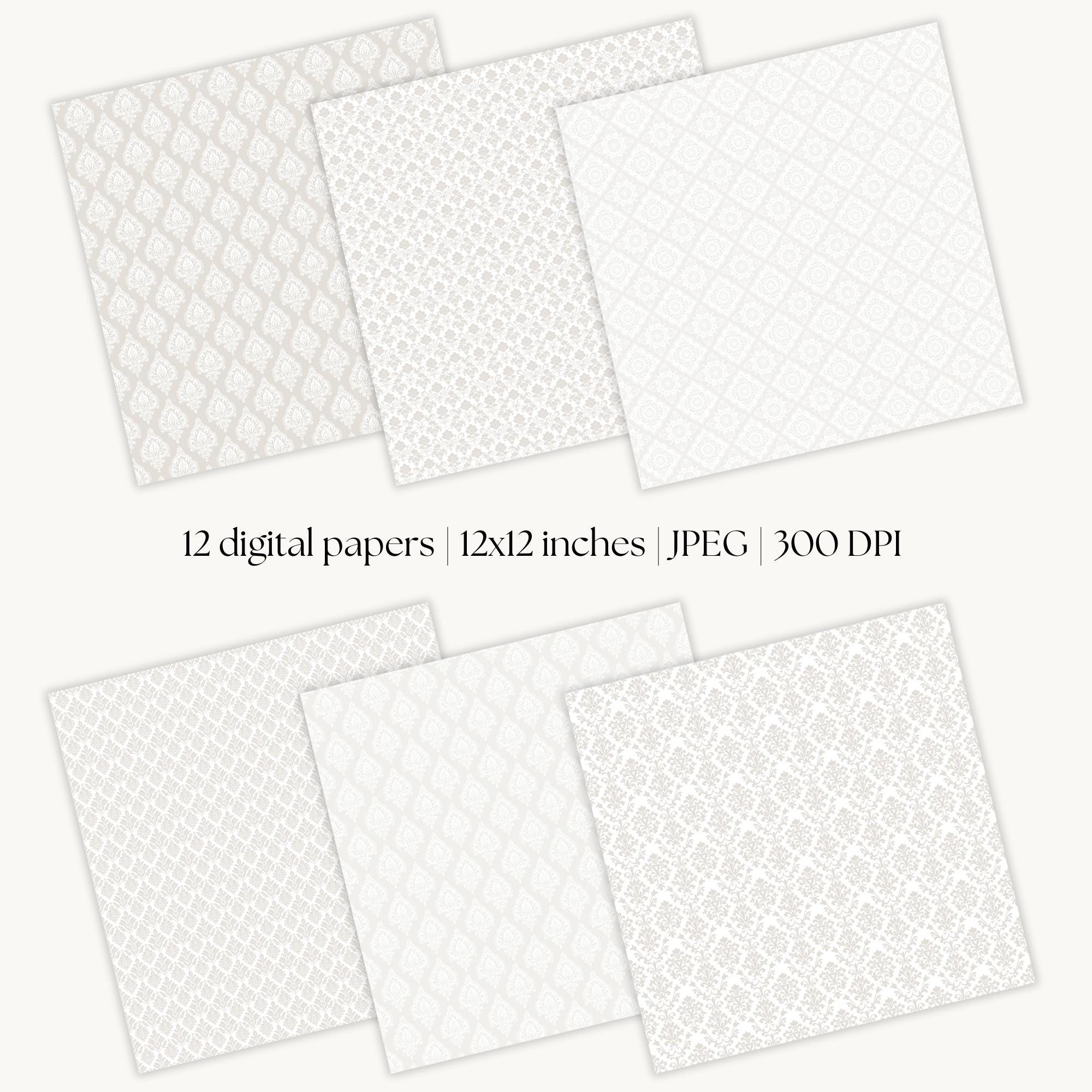 White Damask Digital Paper, Neutral Backgrounds, Seamless Patterns ...
