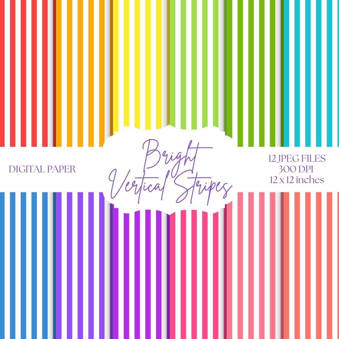 Stripes Digital Paper, Bright Color Backgrounds, Vertical Stripe ...