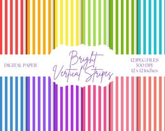 Stripes Digital Paper, Bright Color Backgrounds, Vertical Stripe ...