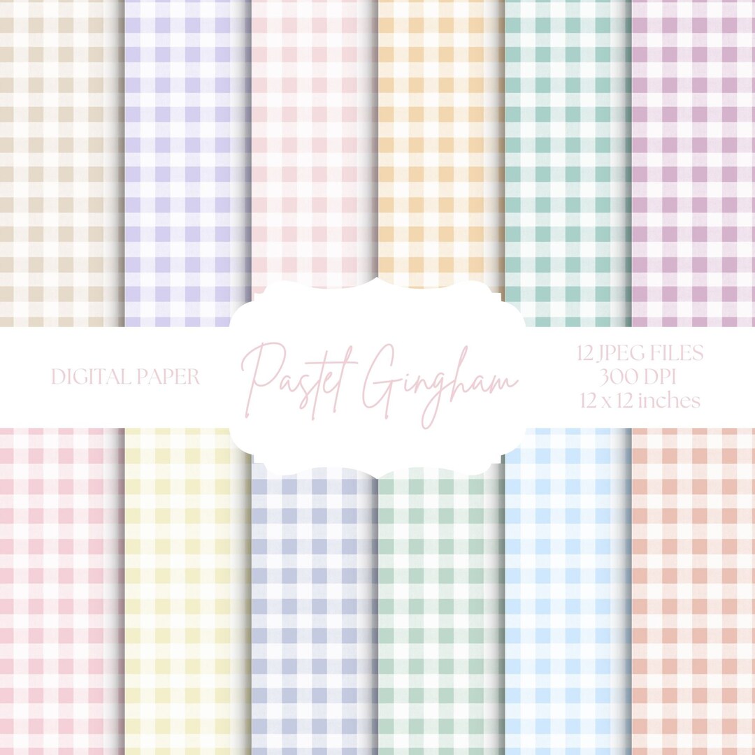 Pastel Gingham Digital Paper, Plaid Backgrounds, Pink & Blue Scrapbook ...