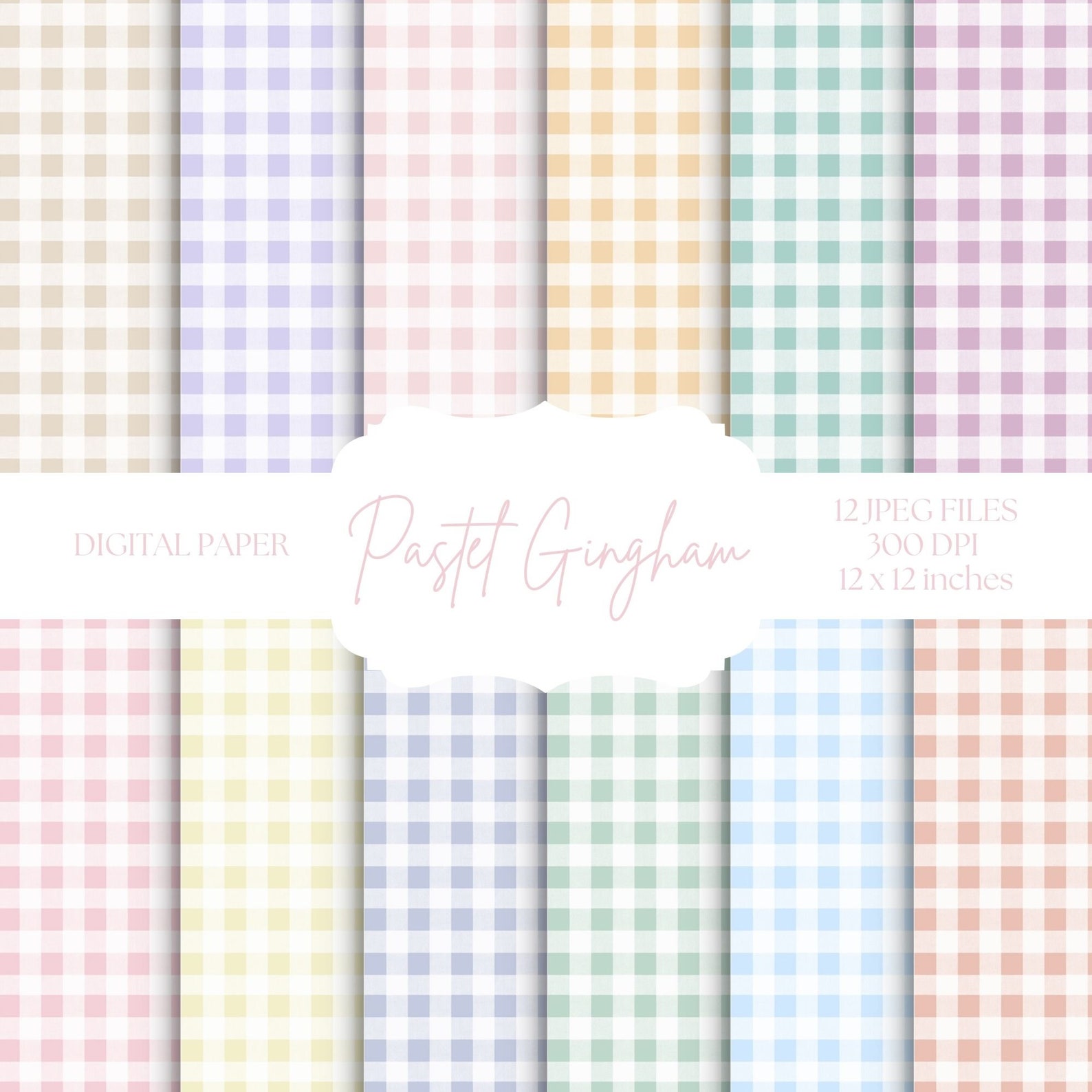 Pastel Gingham Digital Paper, Plaid Backgrounds, Pink & Blue Scrapbook ...