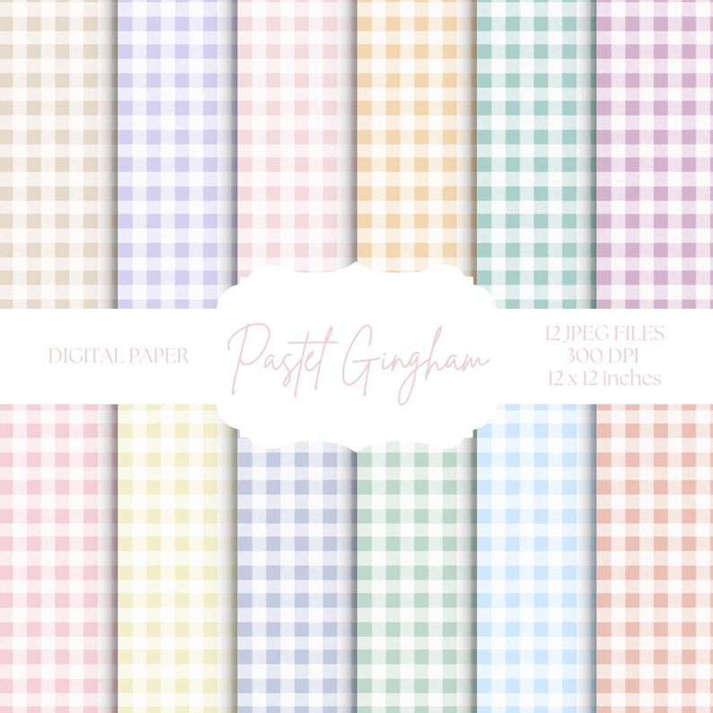 Pastel Gingham Digital Paper, Plaid Backgrounds, Pink & Blue Scrapbook ...