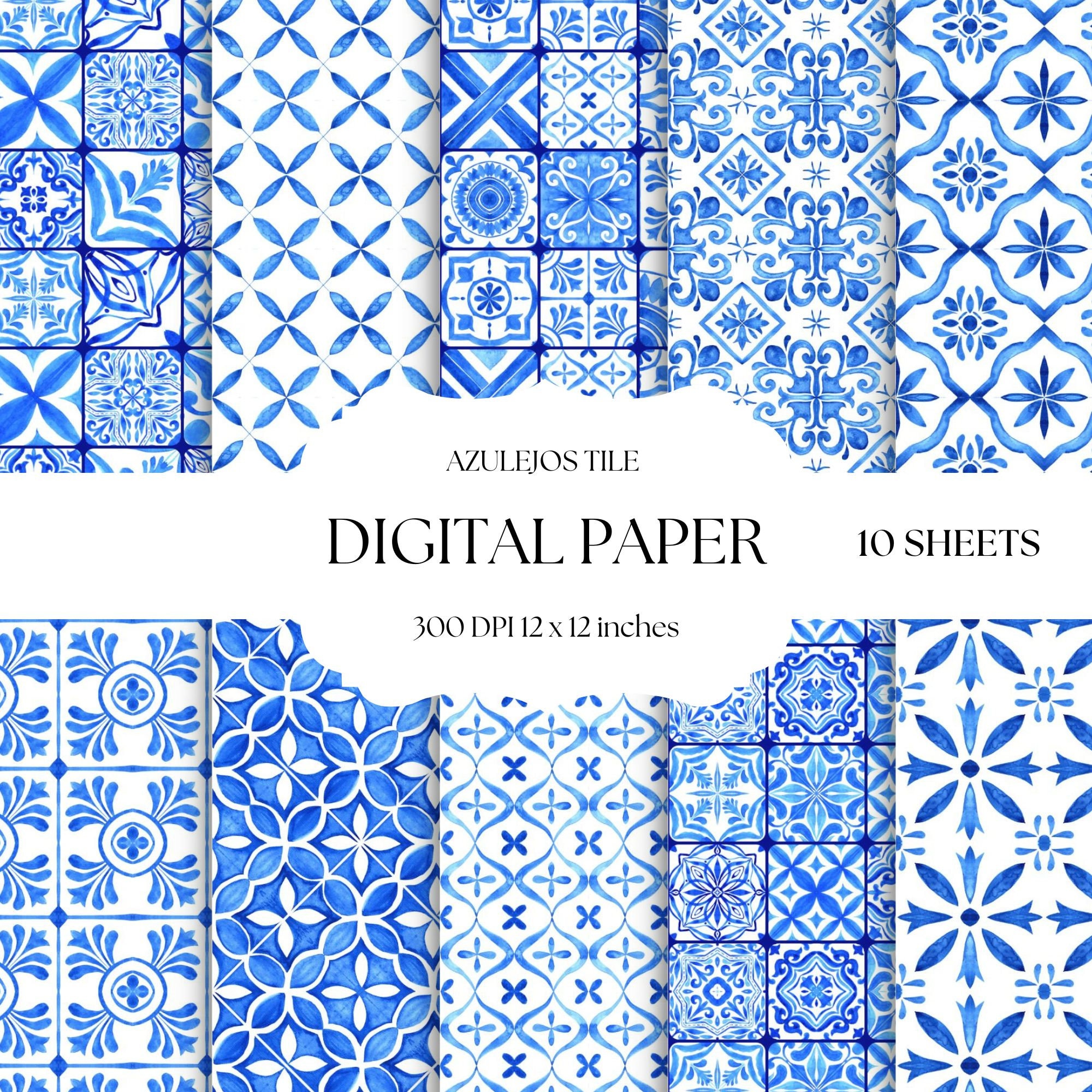 Blue Tile Digital Paper, Azulejo Portuguese Tile Patterns, Digital ...